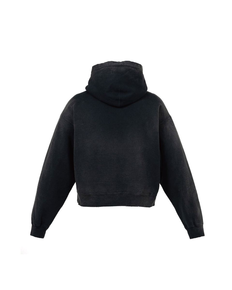 "ROSE" DISTRESSED DISTRESSED ZIP-UP SHORT HOODIE｜BLACK – NOU-KON